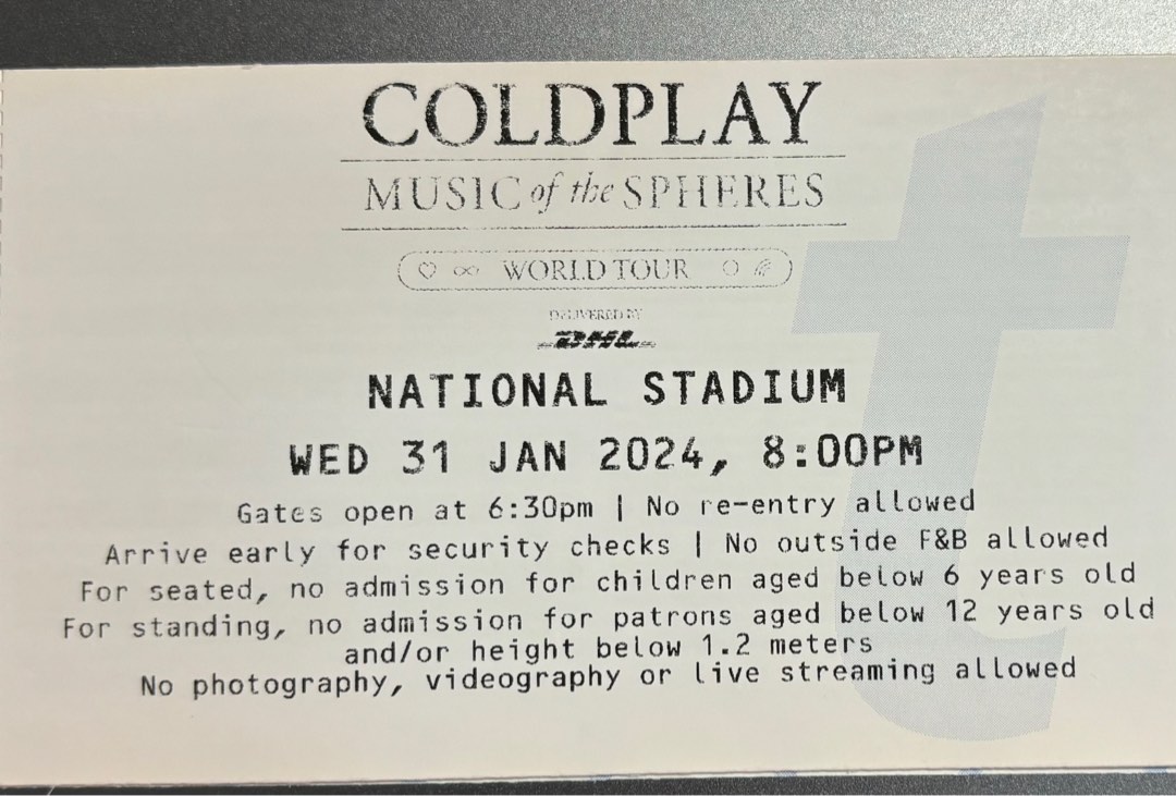Coldplay physical tickets 2x Cat 4, Tickets & Vouchers, Event Tickets ...