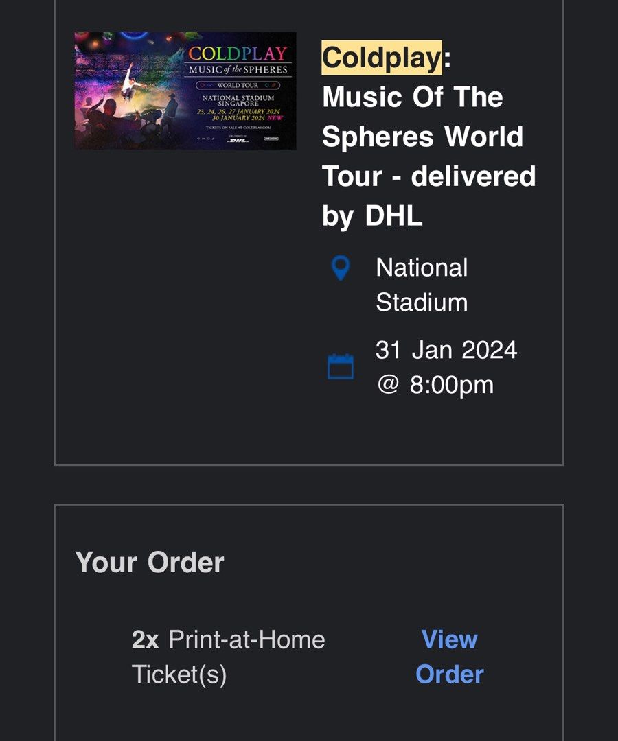 Coldplay Standing Tickets 31 Jan, Tickets & Vouchers, Event Tickets on ...