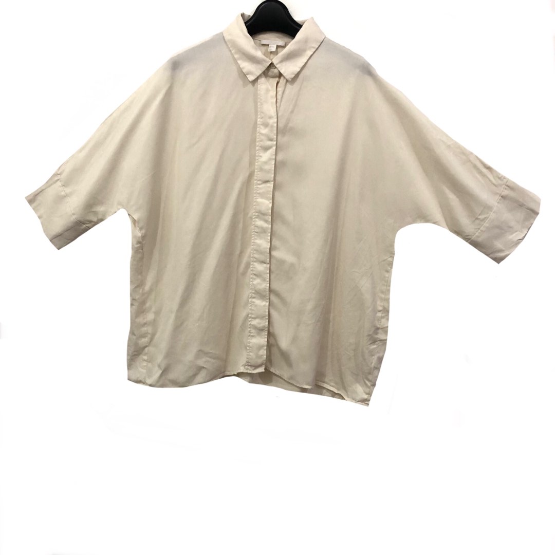 COS 100% Lyocell Cream White Oversized Tops, Women's Fashion, Tops ...