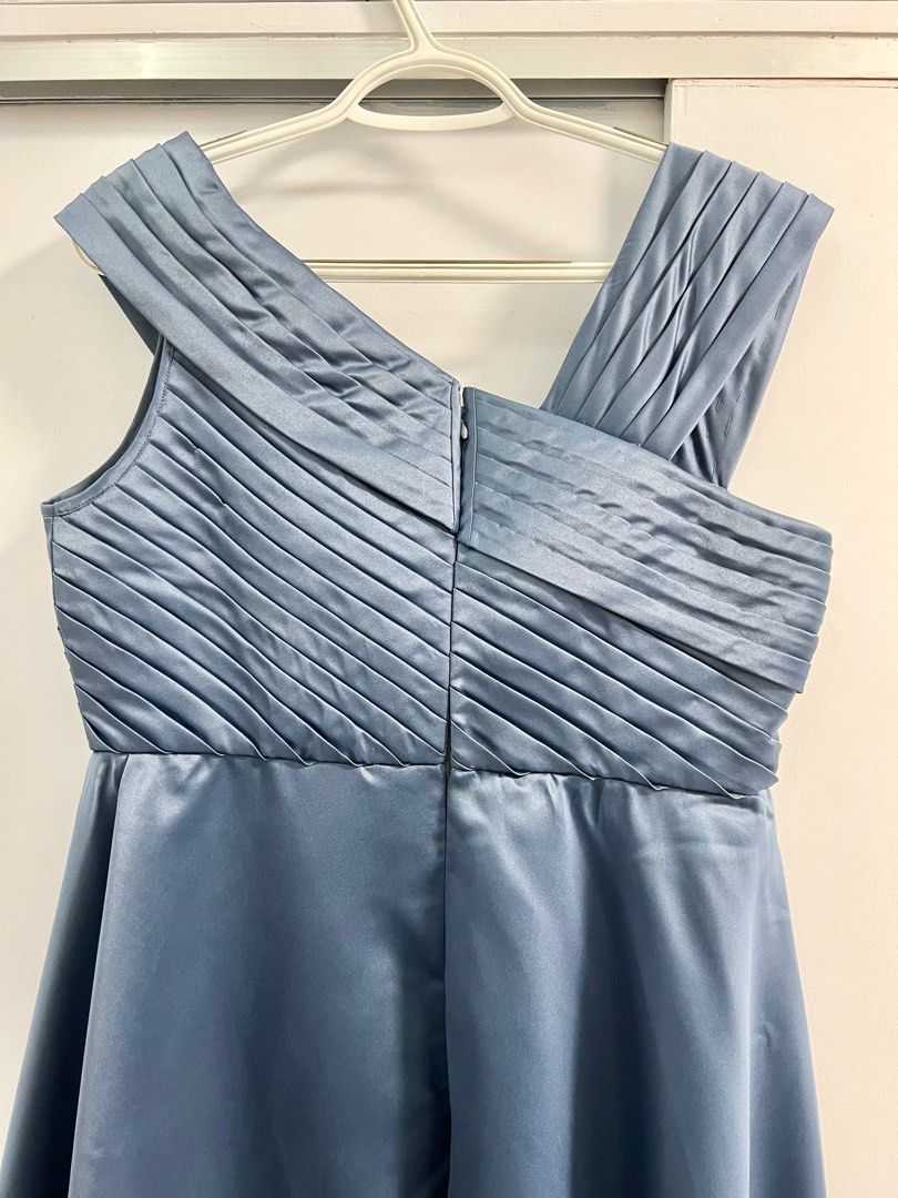 Custom made Dusty blue gown with pleated detail, Women's Fashion ...