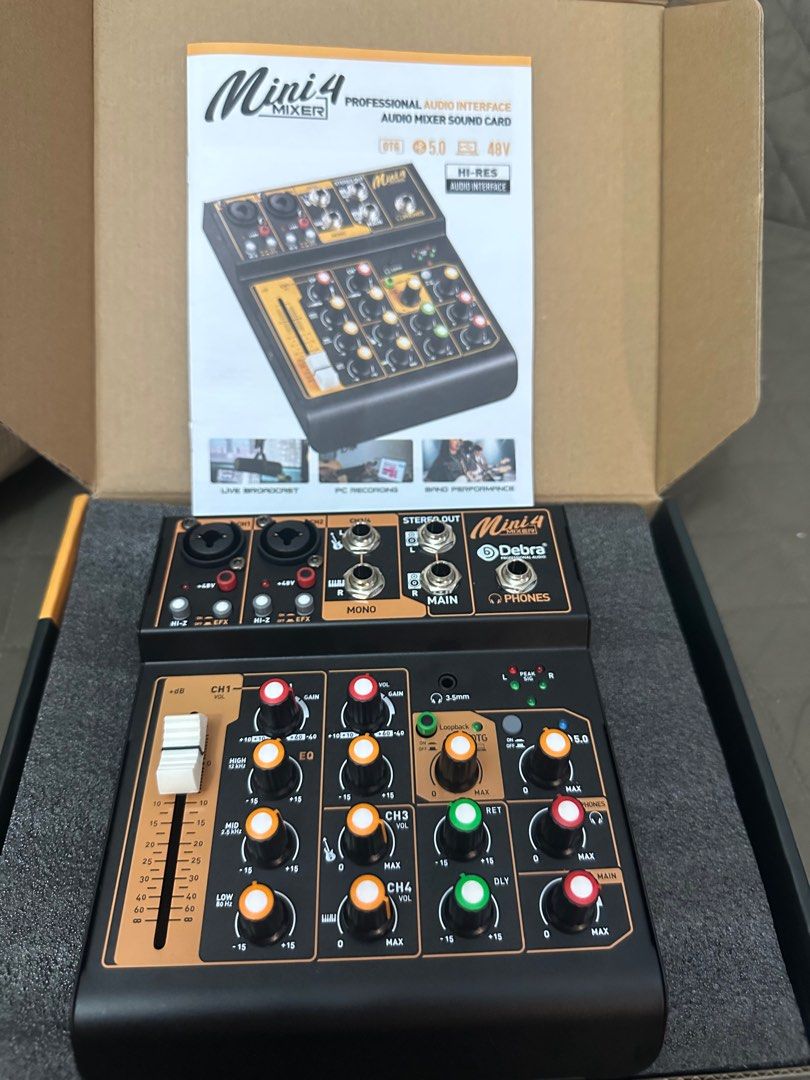 Debra Mini4 Metal Audio Interface Mixer With Bluetooth OTG 48V Power Delay Repaeat Effect For ...