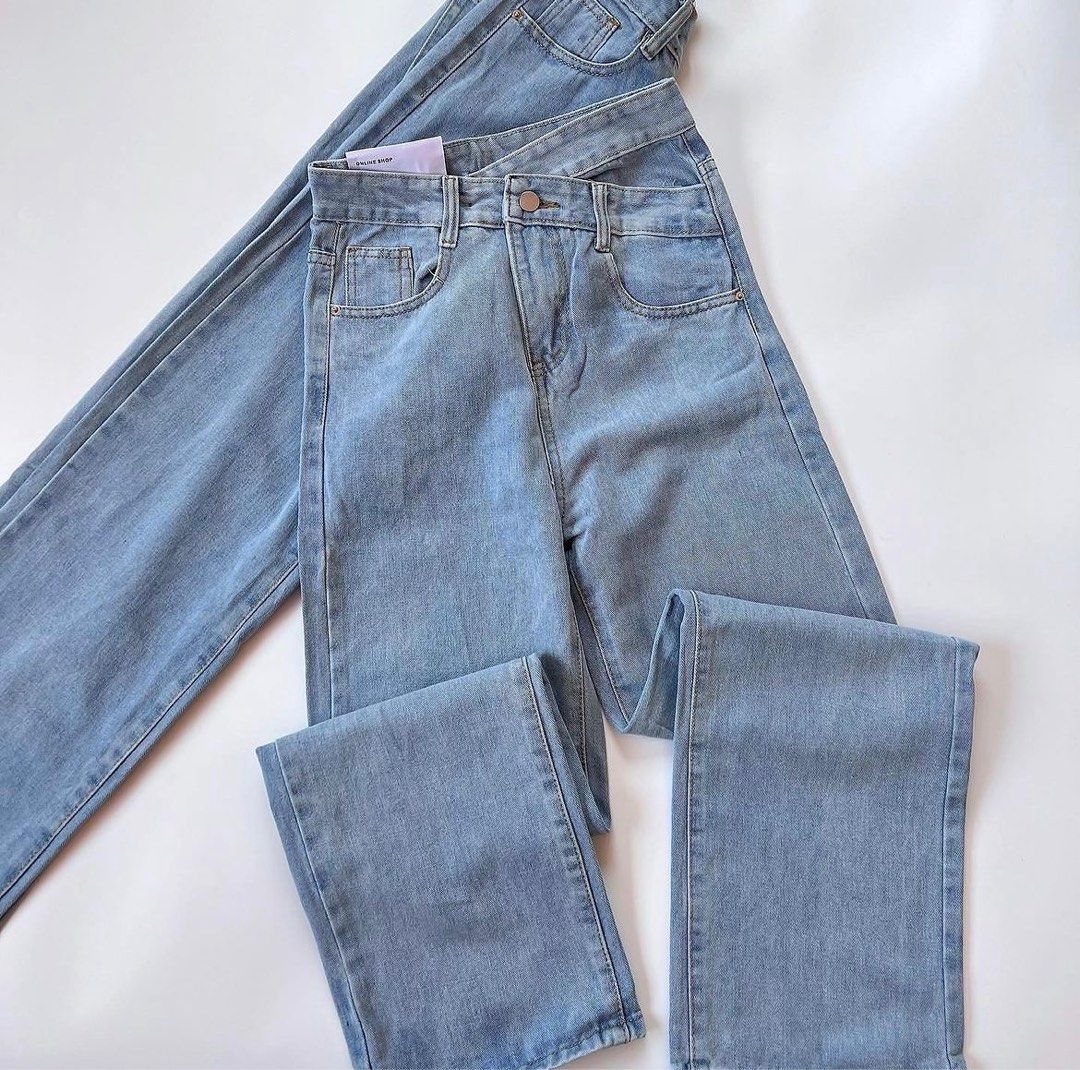 GIRL ALMIGHTY CROSSED DENIM JEANS, Women's Fashion, Bottoms, Jeans on ...