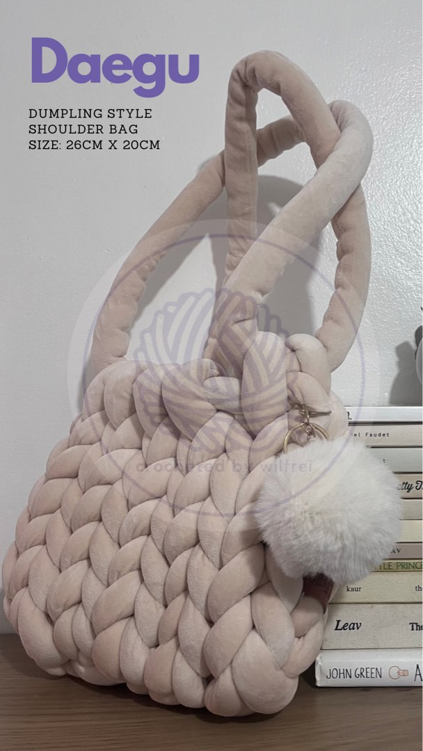 Handmade Crocheted Classic Shoulder Dumpling Bag Velvet Chunky Yarn, Women's Fashion, Bags ...