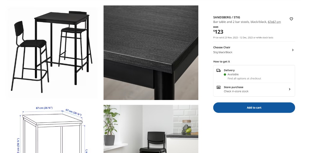 IKEA high table and 2 bar stools (perfect for drinks or coffee ...
