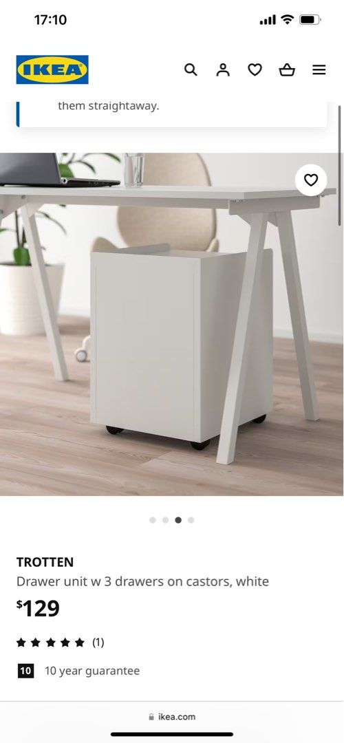 IKEA TROTTEN Drawer unit w 3 drawers on castors, white, Furniture ...