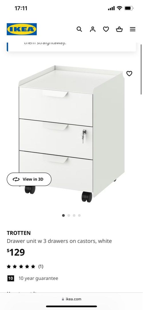 IKEA TROTTEN Drawer unit w 3 drawers on castors, white, Furniture ...