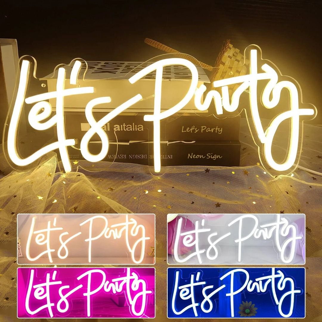 Let's Party LED Neon Signs Art Wall Decor USB with On/Off Switch LED ...