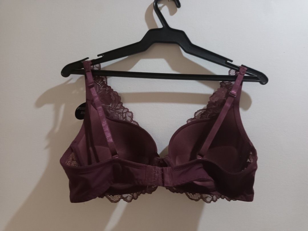 Maroon Laced Push Up Bra, Women's Fashion, Undergarments & Loungewear ...