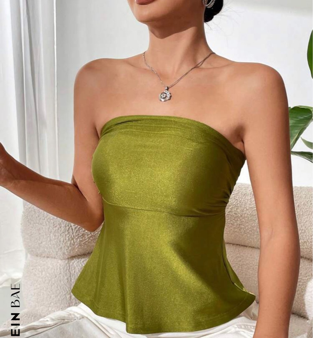 Olive green small tube top flowy, Women's Fashion, Tops, Sleeveless on ...
