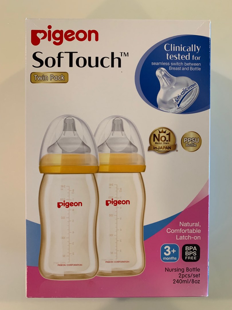 Pigeon SofTouch PPSU Milk Bottles 240ml twin pack, Babies & Kids, Nursing & Feeding ...