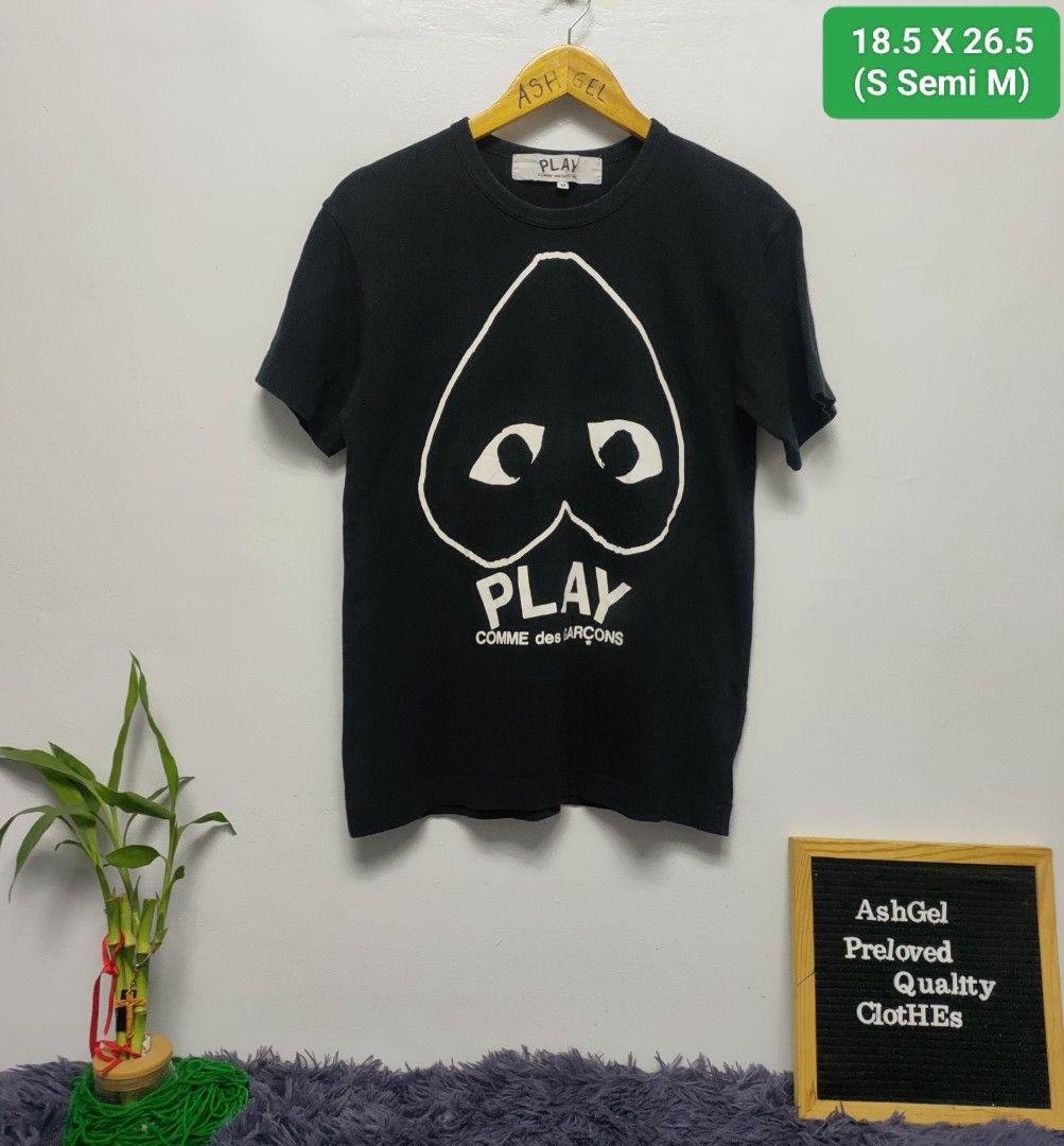 Play CDG Big Heart Logo Tshirt Black, Luxury, Apparel on Carousell