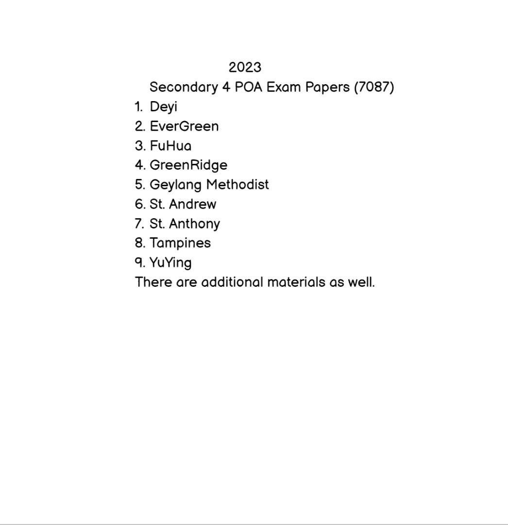 POA O level Exam Paper, Everything Else on Carousell