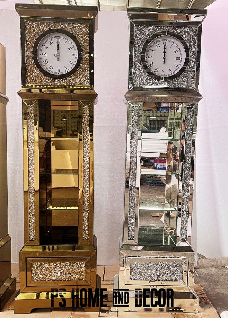 [PREORDER] Modern Crushed Diamond Mirrored Grandfather Floor Standing ...