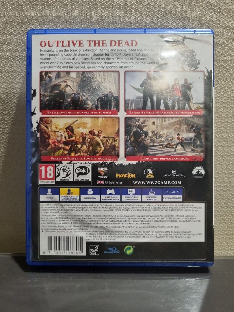 Ps4 World War Z, Video Gaming, Video Games, PlayStation on Carousell
