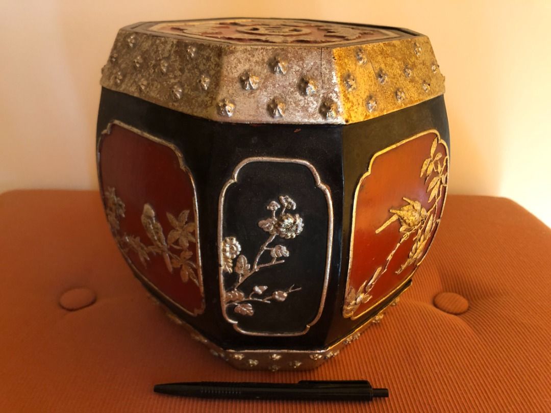 Rare Antique Hand Carved Painted Chinese Rice Barrel Bowl, Furniture ...