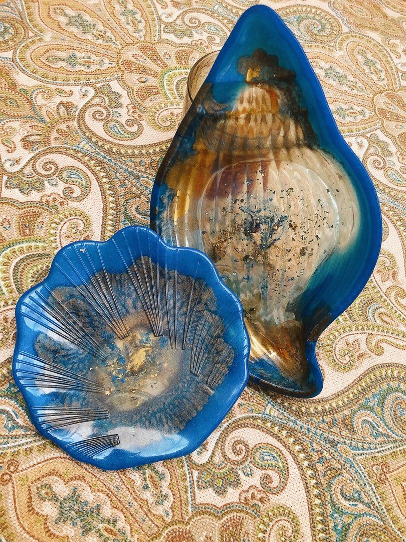 Shell Resin Containers (Blue and Gold) Christmas Gift, Furniture & Home ...