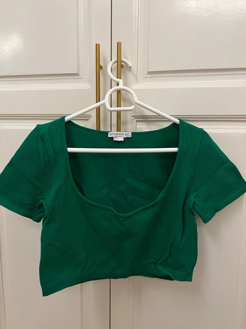 Stradivarius — Ribbed Green Top, Women's Fashion, Tops, Shirts on Carousell