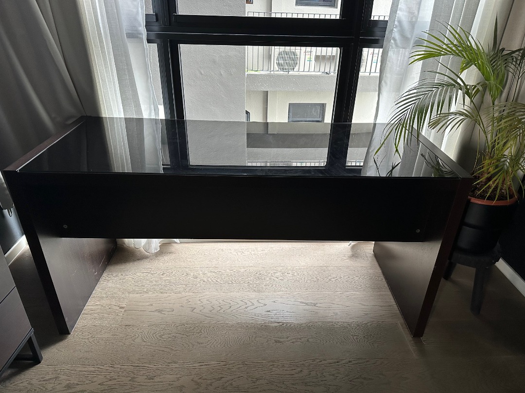 Study Desk - Black Glass Top, Furniture & Home Living, Furniture ...