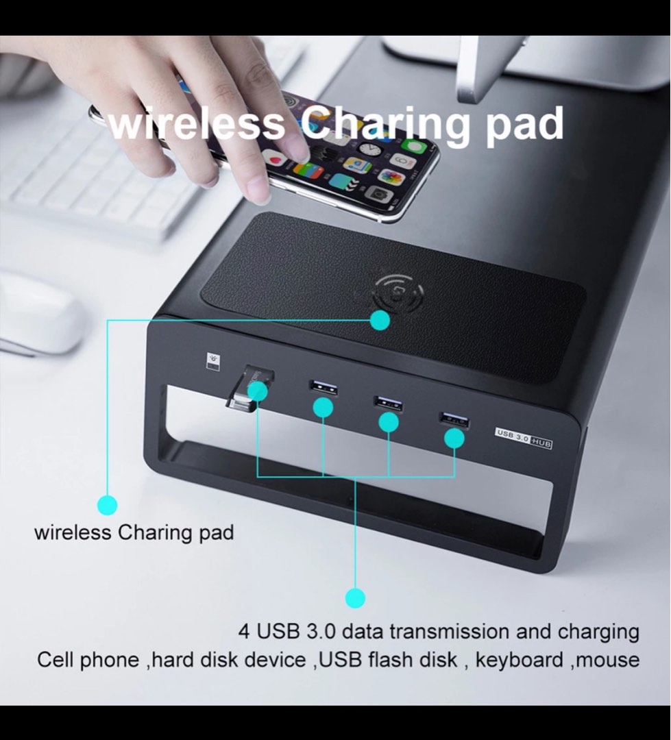 Vaydeer Aluminium USB3.0 Wireless Charging Monitor Stand, Computers ...