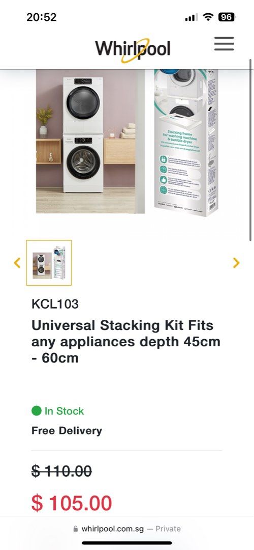 Whirlpool Universal Stacking Kit, TV & Home Appliances, Washing Machines and Dryers on Carousell