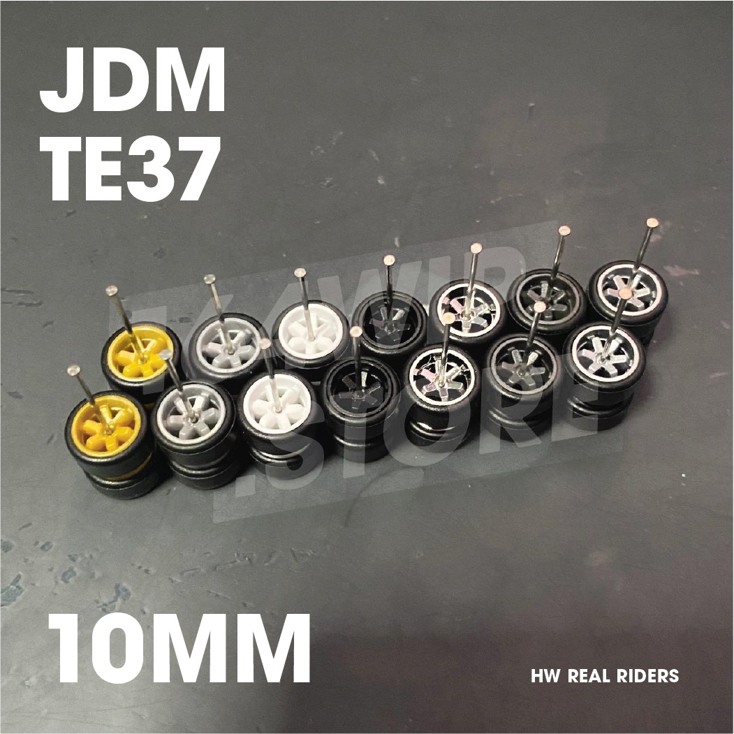 1:64 Hot Wheels Real Riders Rubber Wheels 10mm TE37 JDM White Dark Grey ...