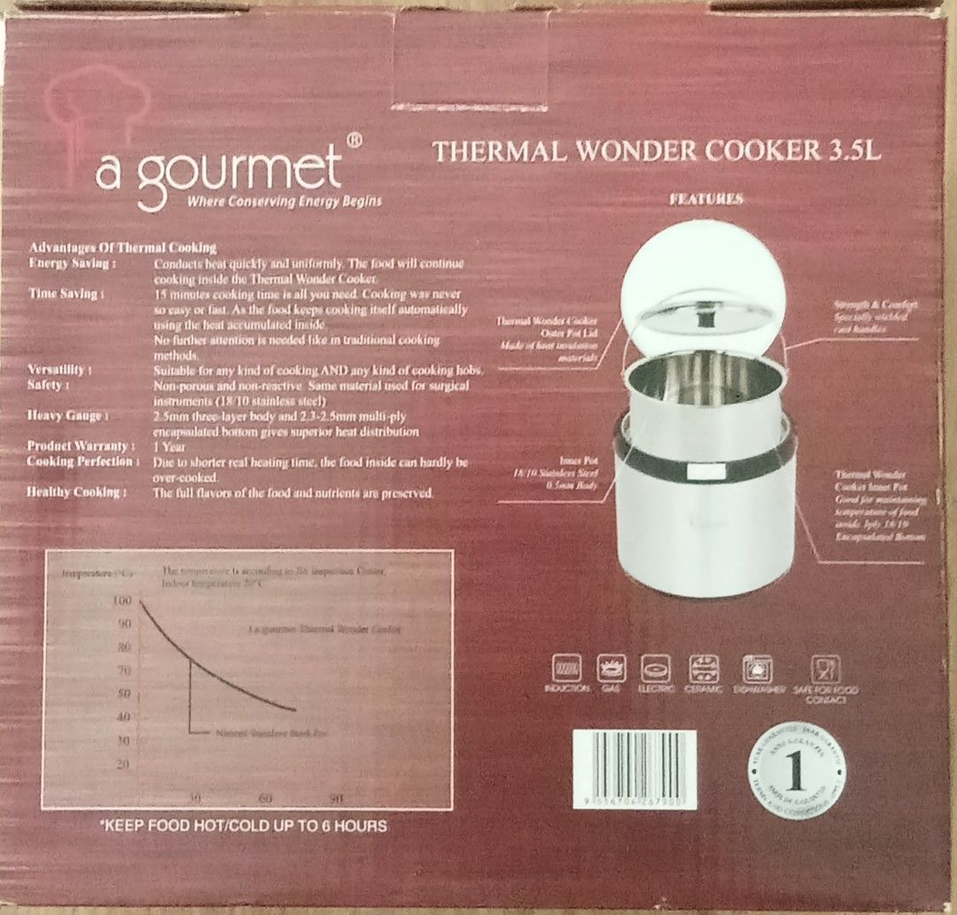 A gourmet thermal wonder cooker 3.5L, TV & Home Appliances, Kitchen ...