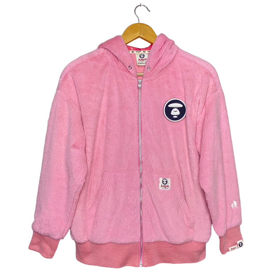 Aape by A Bathing Ape Plush Pink Jacket, Women's Fashion, Coats ...
