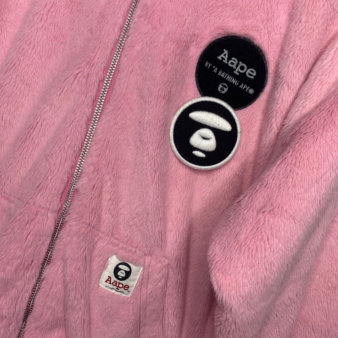 Aape by A Bathing Ape Plush Pink Jacket, Women's Fashion, Coats ...