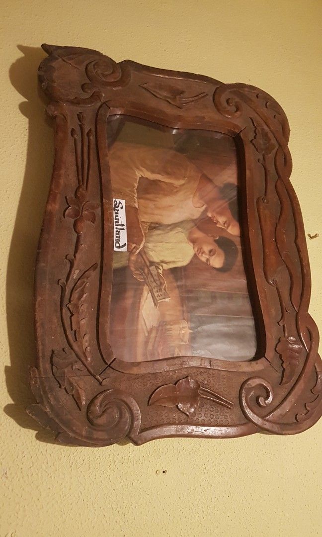 Antique 1920s Narra Wood Carved Art Nouveau Glass Frame Vintage ...