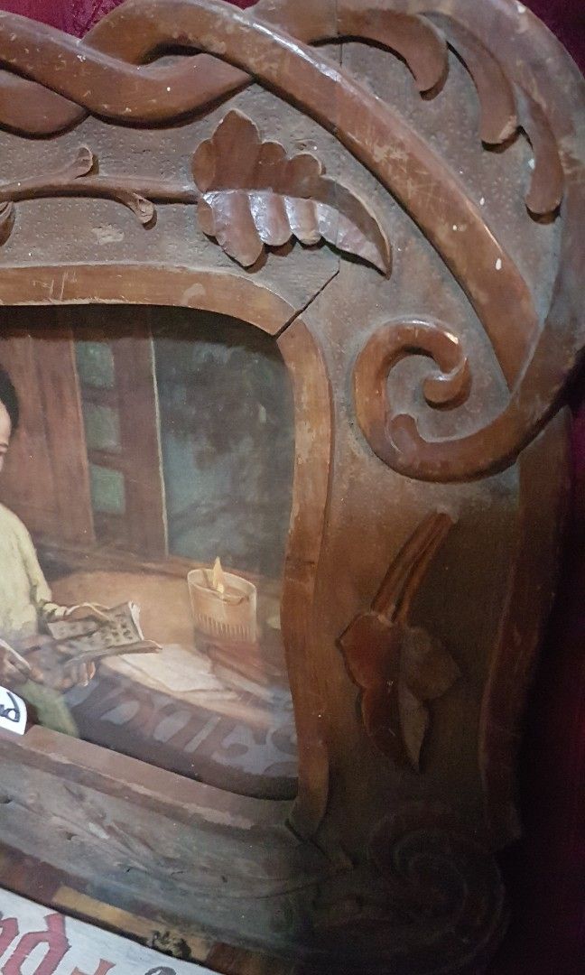 Antique 1920s Narra Wood Carved Art Nouveau Glass Frame Vintage ...