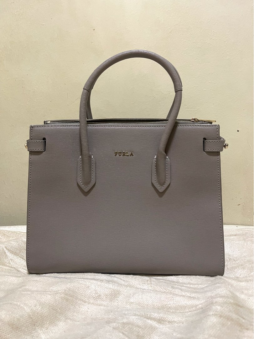 Authentic FURLA (Pin grey leather small tote), Luxury, Bags & Wallets ...