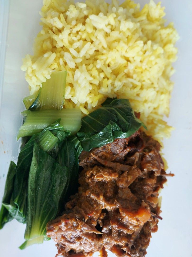 Slow-cooked Beef Rendang and yellow turmeric rice, Food & Drinks, Local ...