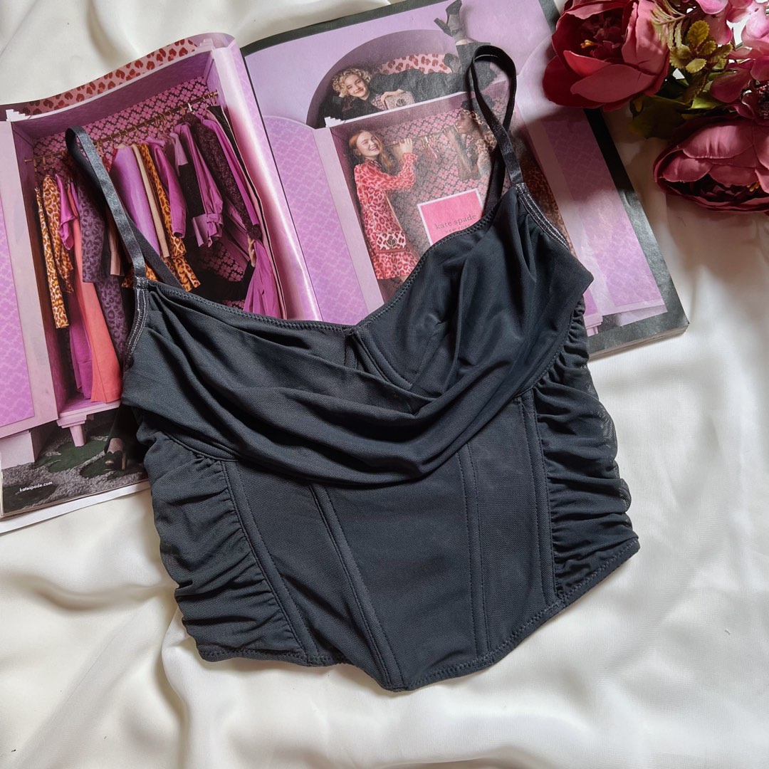 BNEW GLASSONS Dark Gray Corset Bustier, Women's Fashion, Undergarments ...