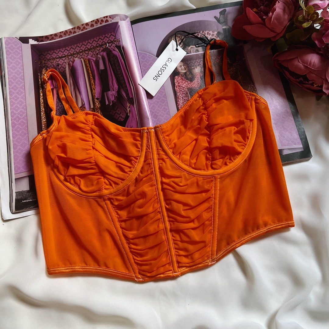 BNEW GLASSONS Orange Corset Bustier, Women's Fashion, Undergarments ...