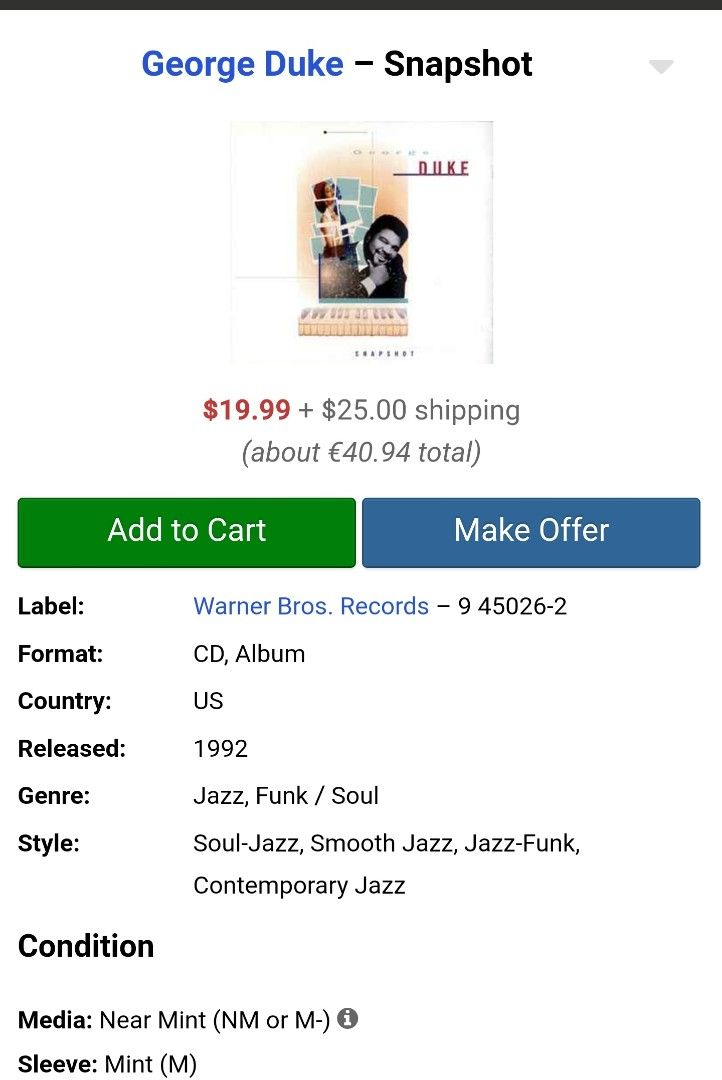 CD 1992 u.s RARE - GEORGE DUKE _ SNAPSHOT, Hobbies & Toys, Music ...