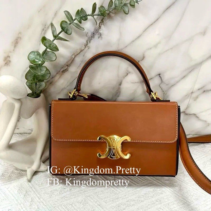 Celine Top Handle Triomphe Logo Box in Tan Gold Hardware Pre-order ...