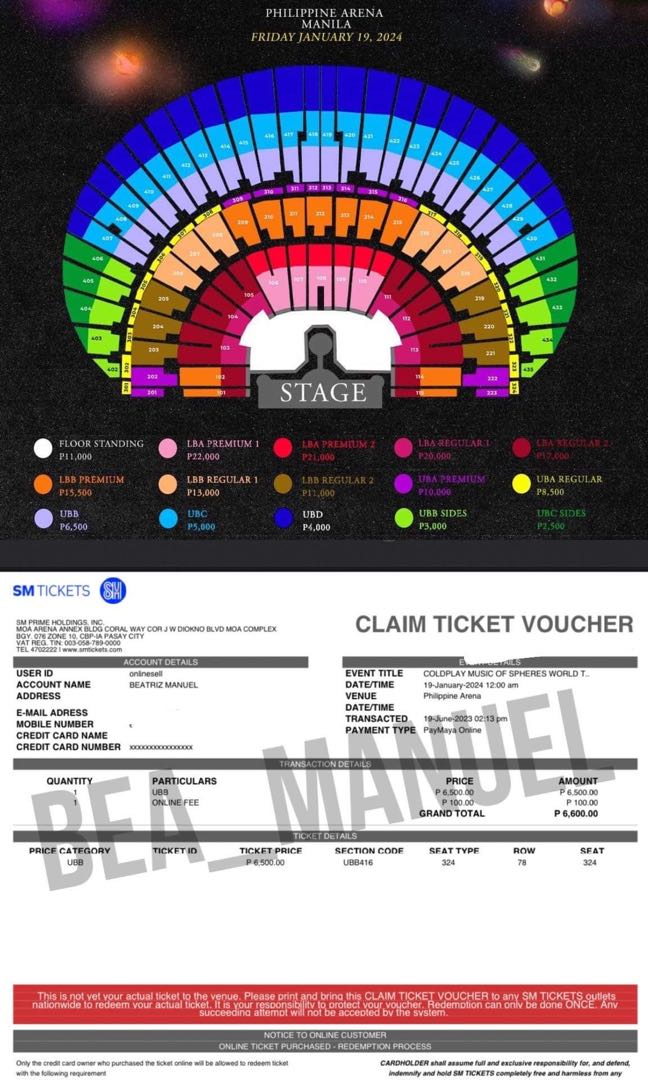 Coldplay ticket day 1, Tickets & Vouchers, Event Tickets on Carousell