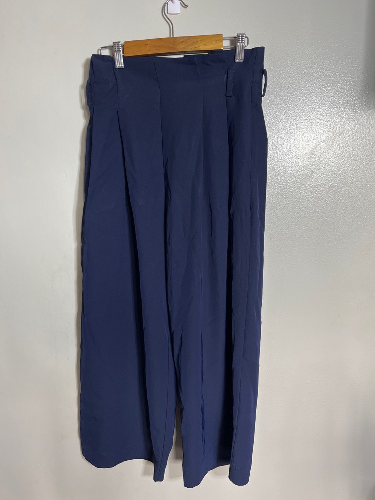 Dark Blue Wide Leg Trouser Pants, Women's Fashion, Bottoms, Other ...