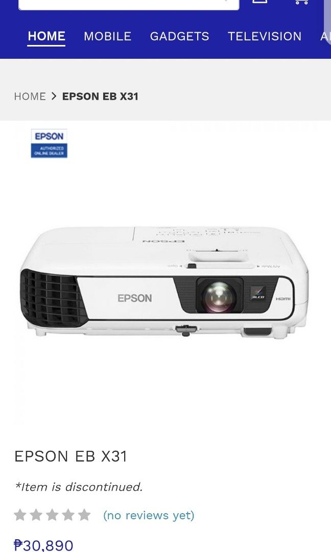 Epson EB-X31 Projector 3200 lumens, TV & Home Appliances, TV ...