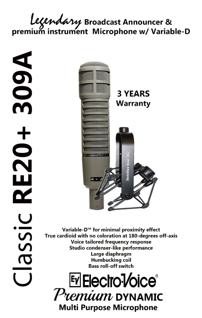 EV RE20 + 309A Broadcast Dynamic Microphone set ( Limited-time ...