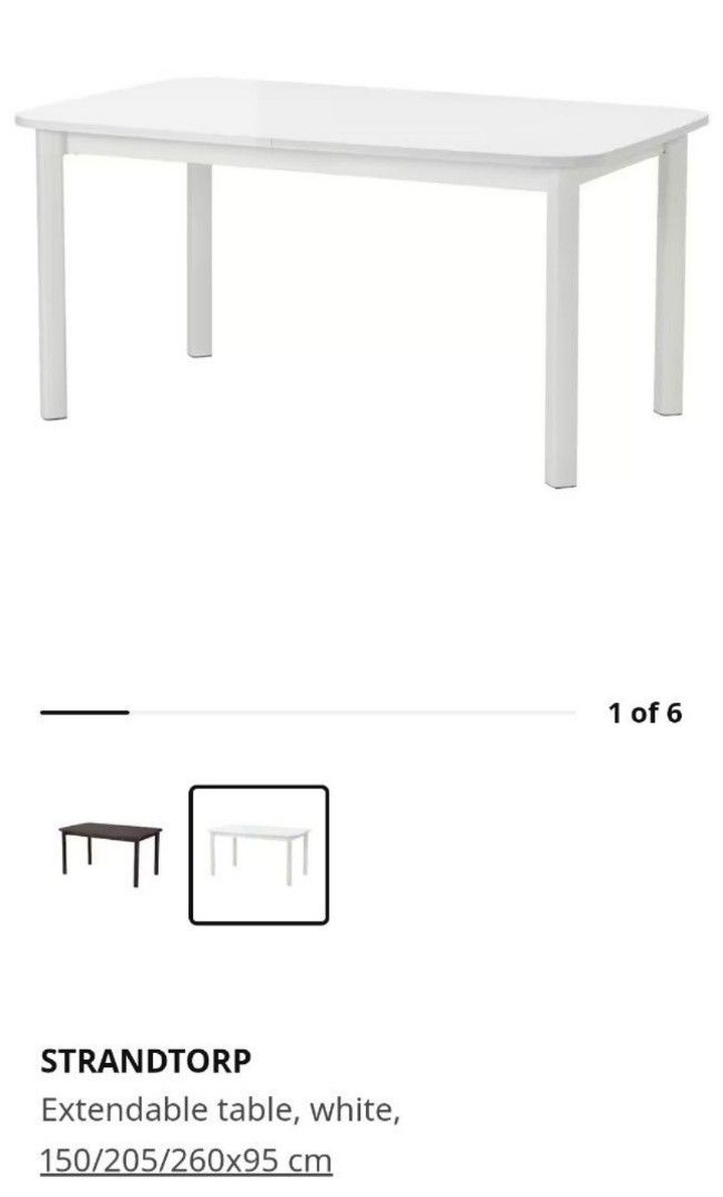 IKEA STRANDTORP Extendable Dining Table White, Furniture & Home Living ...