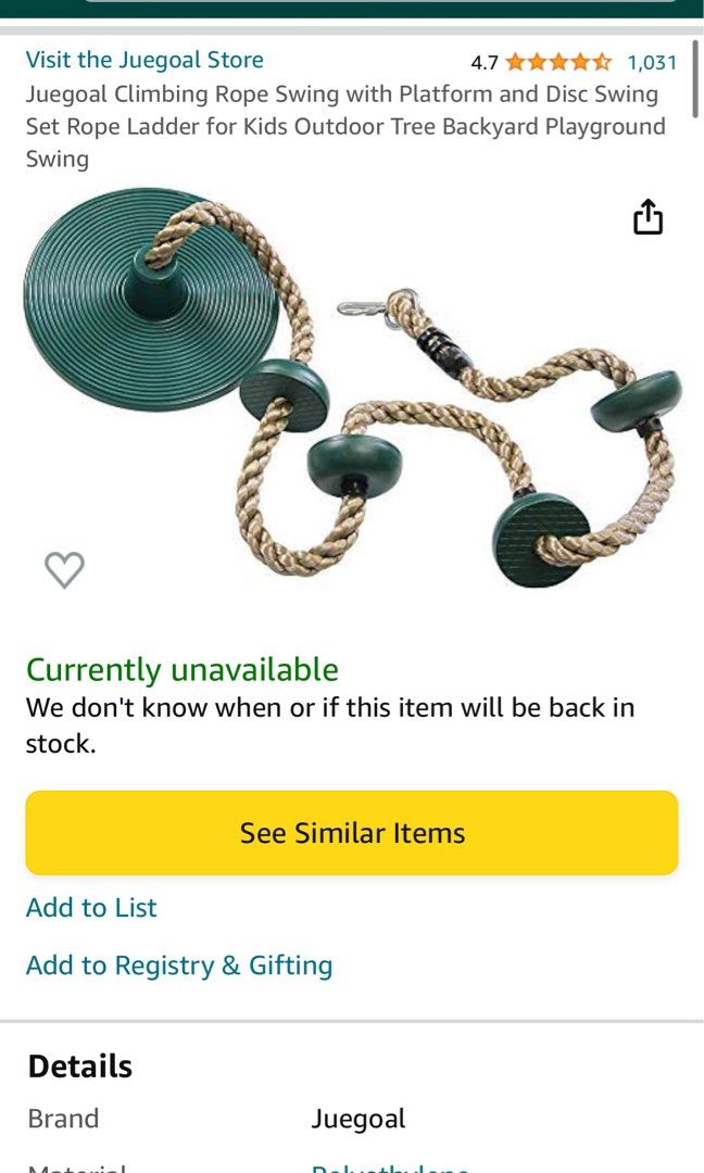 Juegoal Climbing Rope Swing with Platform and Disc Swing Set Rope ...
