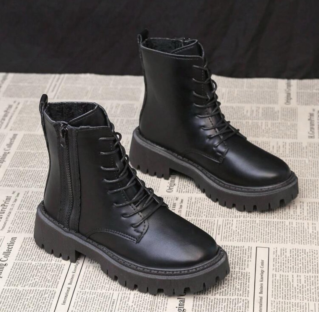Lace Front Heavy Lug Sole Combat Boots, Women's Fashion, Footwear ...