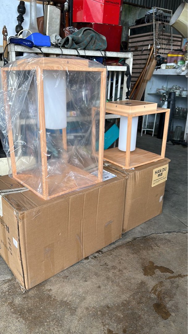 Lampu hiasan frame besi corak kayu, Furniture & Home Living, Lighting ...