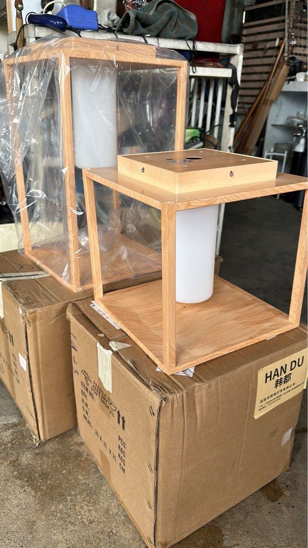 Lampu hiasan frame besi corak kayu, Furniture & Home Living, Lighting ...