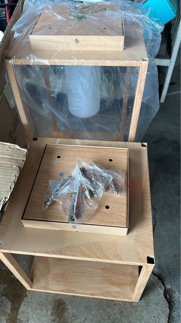 Lampu hiasan frame besi corak kayu, Furniture & Home Living, Lighting ...