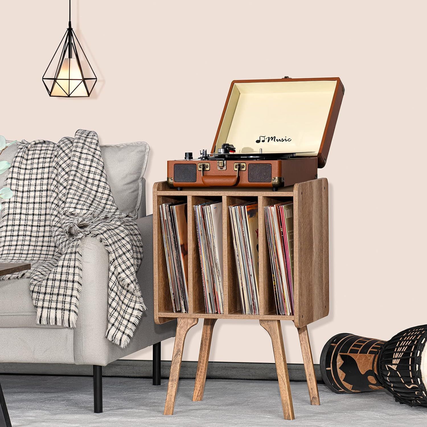 LELELINKY Record Player Stand,Vinyl Record Storage Table with 4 Cabinet ...