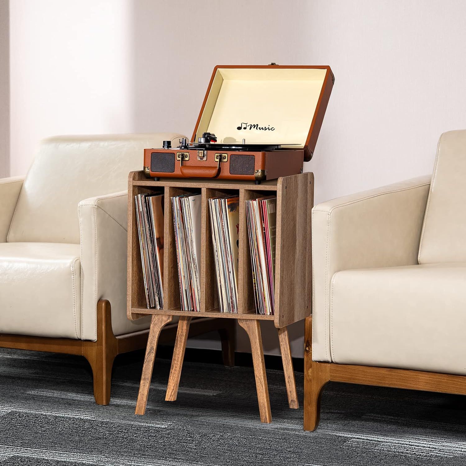 LELELINKY Record Player Stand,Vinyl Record Storage Table with 4 Cabinet ...
