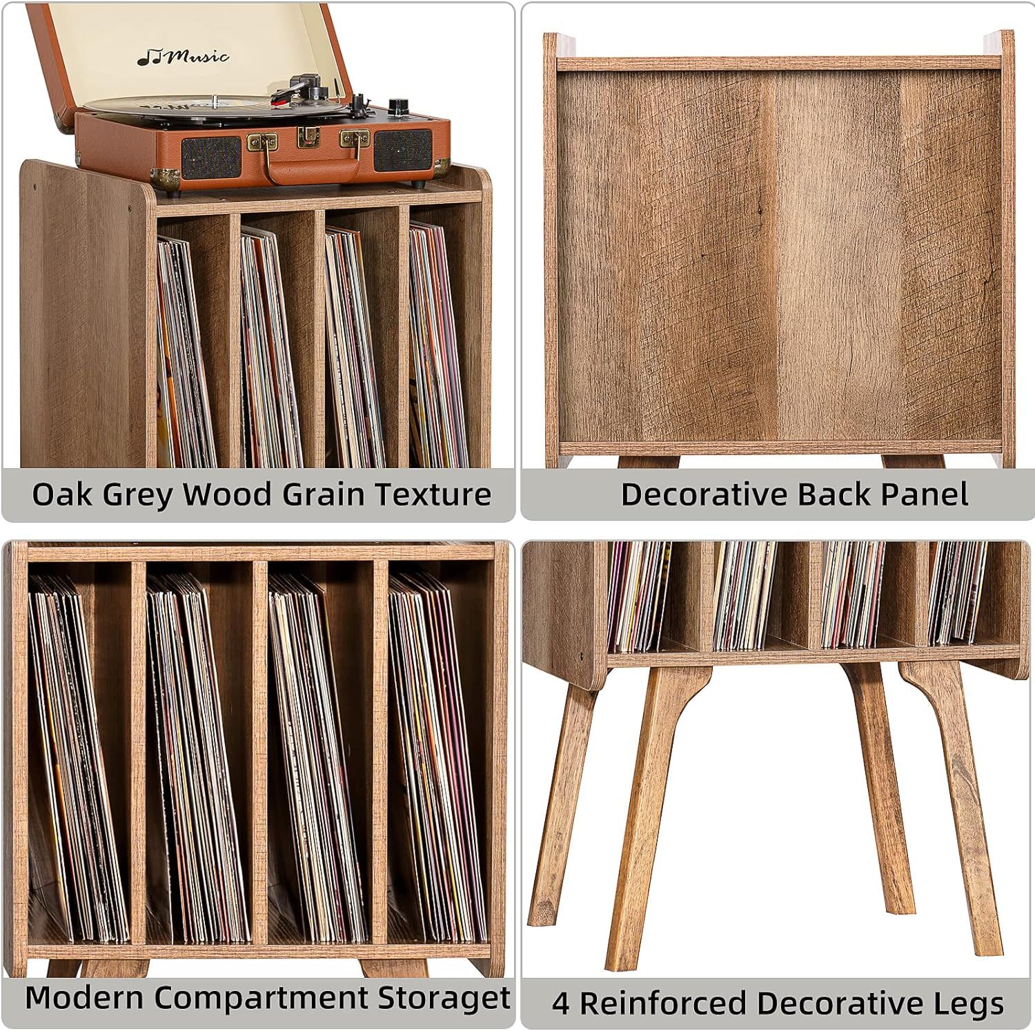 LELELINKY Record Player Stand,Vinyl Record Storage Table with 4 Cabinet ...
