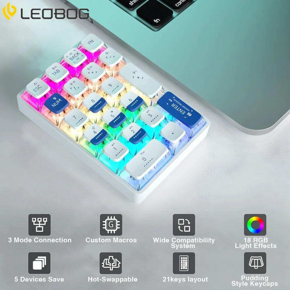 LEOBOG K21 Bluetooth Number Pad Mechanical Numeric Keypad 21 Key ...